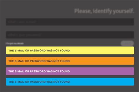 interface design a good set of color in for an alert message on dark