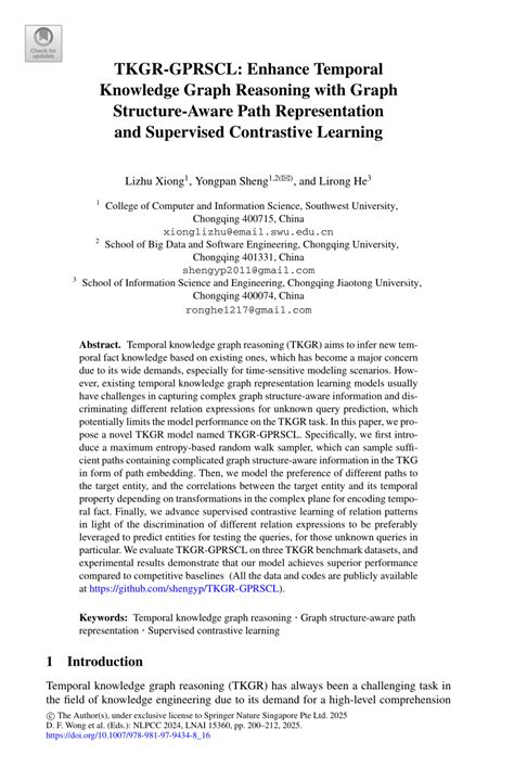 Pdf Tkgr Gprscl Enhance Temporal Knowledge Graph Reasoning With Graph Structure Aware Path
