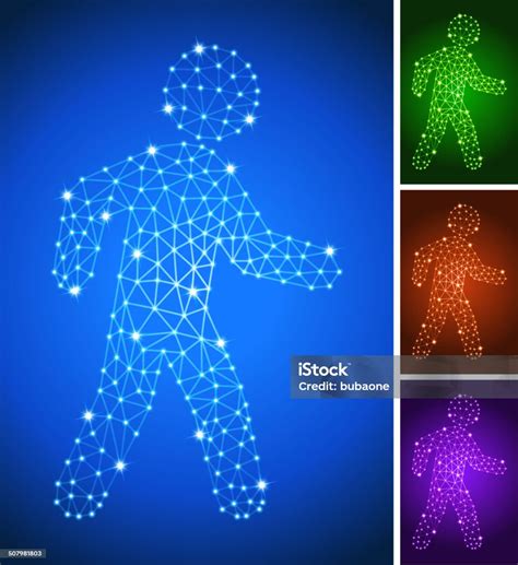 man walking on triangular nodes connection structure vector art stock