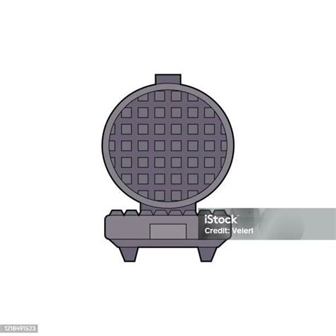 흰색 배경에 열린 와플 철 전면 보기의 윤곽 색상 그림입니다 아침 식사를 만들기위한 도구입니다 간단한 개요 벡터 이미지 와플에