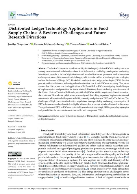 pdf distributed ledger technology applications in food supply chains a review of challenges