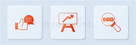 Set Board With Graph Chart Customer Product Rating And Seo Optimization White Square Button