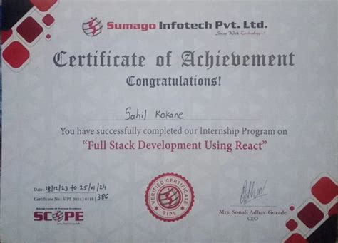 Sahil Kokane On Linkedin Gratitude Internshipjourney Fullstackdevelopment Reactjs