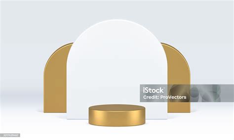 3d 황금 실린더 연단 흰색 반원 벽 배경 현실적인 벡터 일러스트 레이 션 0명에 대한 스톡 벡터 아트 및 기타 이미지 0명 3차원 형태 가정의 방 Istock