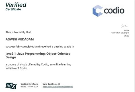 Aswini Medagam On Linkedin Edx Java Oops Continuouslearning