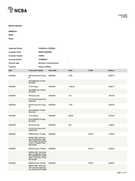 Cba Statement View Pdf Personal Finance Business