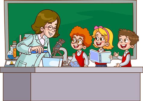 Vector Illustration Of Lecture In Chemistry Classcartoon Students And