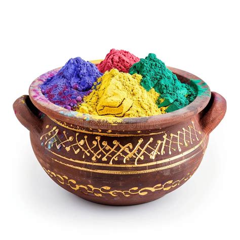 Holi Colors Or Powder In Traditional Pot Isolated Ai Generative Stock