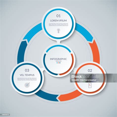 3 가지 옵션 부품이있는 인포 그래픽 서클 비즈니스 인포그래픽을 위한 3단계 벡터 템플릿입니다 프로세스 차트 비즈니스 프레젠테이션을 위한 주기 다이어그램 보고서 브로셔 웹
