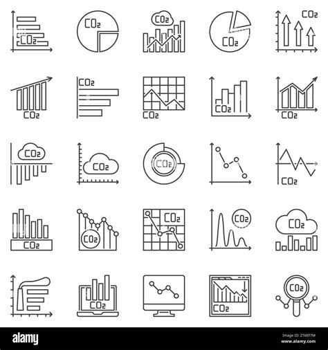 Co2 Graphs Outline Icons Set Carbon Dioxide Diagrams And Charts Concept Line Vector Symbols