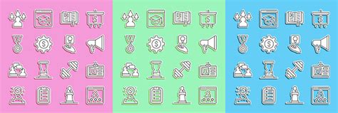 세트 라인 고객 제품 등급 식별 배지 메가 폰 독서 책 달러와 기어 메달 프론트 엔드 개발 및 전구 아이콘 벡터 3위에 대한 스톡 벡터 아트 및 기타 이미지 Istock