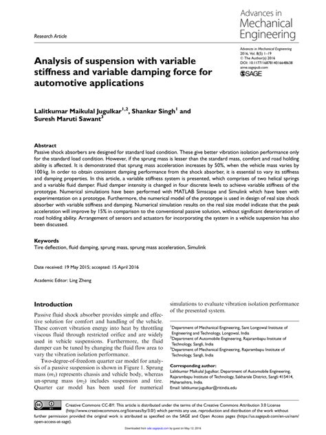 Pdf Analysis Of Suspension With Variable Stiffness And Variable