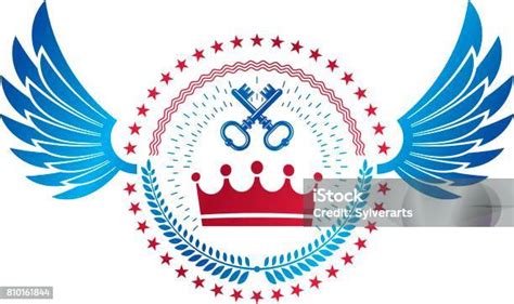 로얄 크라운 상징입니다 팔의 문장 학 외 투 절연 장식 아이콘 벡터 일러스트 흰색 바탕에 오래 된 스타일에 고 대