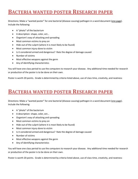 Bacteria Wanted Poster Research Paper