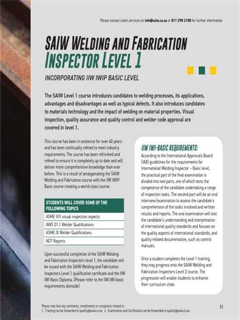 Saiw Welding And Fabrication Inspector Level 1 Course 2023 Pdf