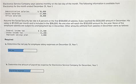 Solved Electronics Service Company Pays Salaries Monthly On