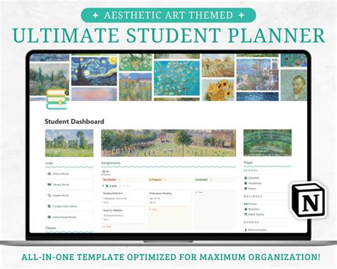 Student Notion Planner Art Aesthetic Academic Notion Template Gogh