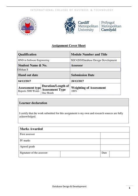 Hnd Database Design And Development Assignment Higher National