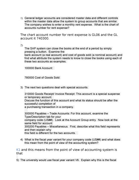 SAPAssignment SAP Assignment Instructions General Ledger Accounts Are Considered Master Data