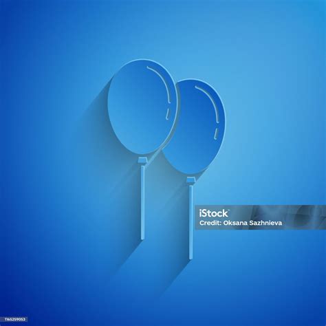 파란색 배경에 분리 된 리본 아이콘으로 종이 잘라 풍선 종이 아트 스타일입니다 벡터 일러스트레이션 기념일에 대한 스톡 벡터 아트 및 기타 이미지 Istock