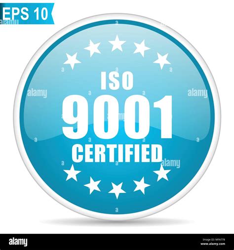 Iso 9001 Blue Glossy Round Vector Icon In Eps 10 Editable Modern Design Internet Button On