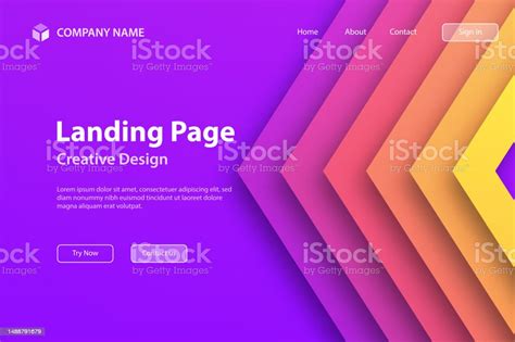 방문 페이지 템플릿 기하학적 모양의 추상적 인 디자인 트렌디 한 보라색 그라데이션 보라색에 대한 스톡 벡터 아트 및 기타 이미지 보라색 화살표 3차원 형태 Istock