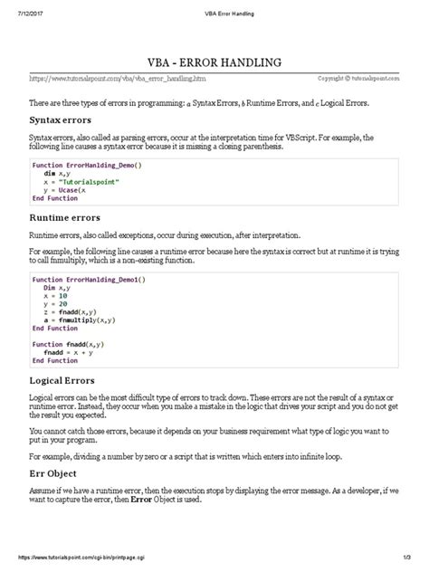 Vba Error Handling Pdf Computer Engineering Software Development