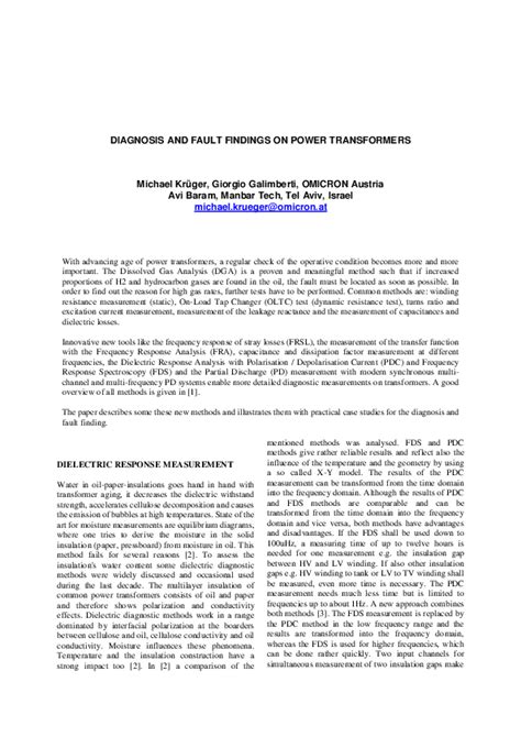 pdf diagnosis and fault findings on power transformers