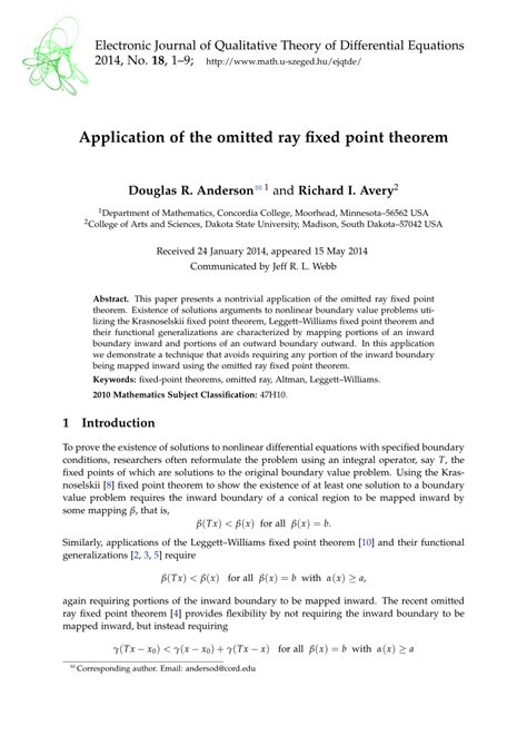 Pdf Application Of The Omitted Ray Fixed Point Theorem