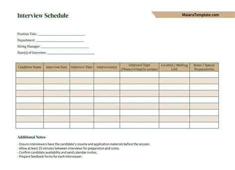 Free Printable Interview Schedule Template
