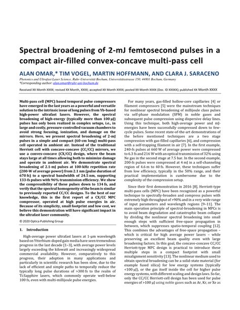 Pdf Spectral Broadening Of 2 Mj Femtosecond Pulses In A Compact Air