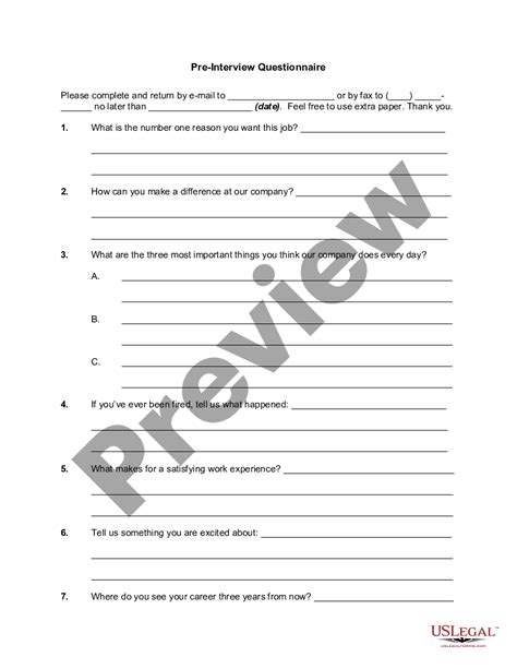 North Carolina Pre Interview Questionnaire Interview Questionnaire