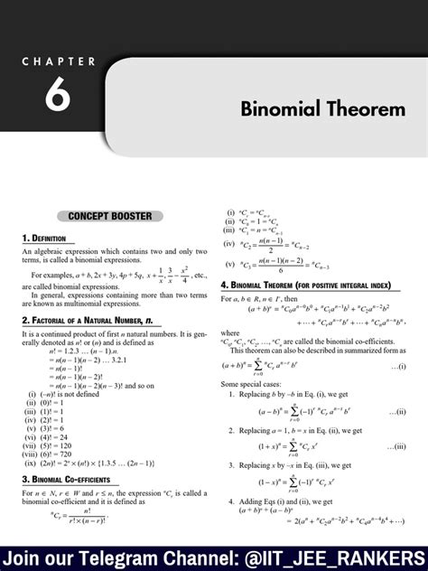 Binomial Theorem Complete Chapter Notes For Iit Jee Iit Jee Rankers Pdf Exponentiation