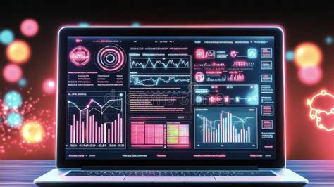 A Computer Monitor Displays A Number Of Graphs And Charts Stock Image