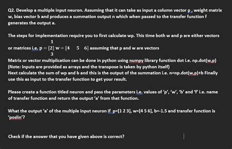 Solved Q2 Develop A Multiple Input Neuron Assuming That It