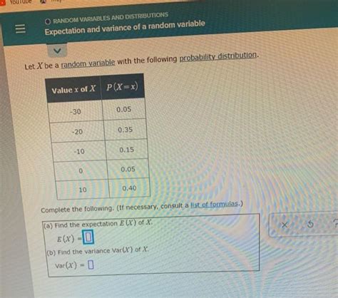 Solved You O Random Variables And Distributions Expectation