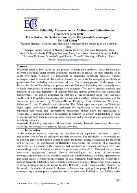 Pdf Reliability Measurements Methods And Estimation In Healthcare Research