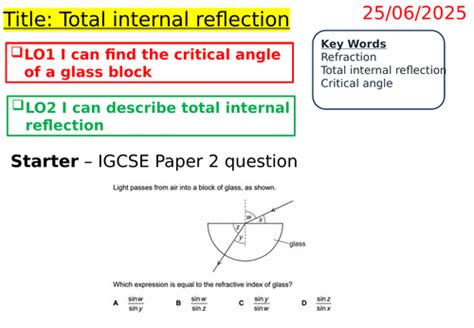Total Internal Reflection Tir For Igcse Physics 0625 Cie Unit 3 Teaching Resources