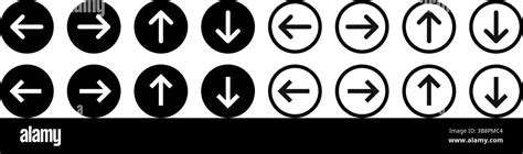 Black Directional Arrow Icons In Circular Style Filled And Outline Vector Navigation Buttons