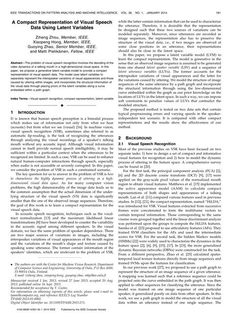 Pdf A Compact Representation Of Visual Speech Data Using Latent Variables