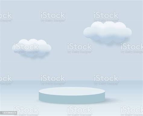 연단과 최소한의 클라우드 장면으로 3d 블루 렌더링 최소한의 제품 디스플레이 배경 3d 렌더링 기하학적 모양 하늘 구름 블루 파스텔 0명에 대한 스톡 벡터 아트 및 기타