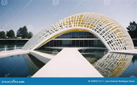 curved white architectural structure with repeating patterns and lines stock illustration