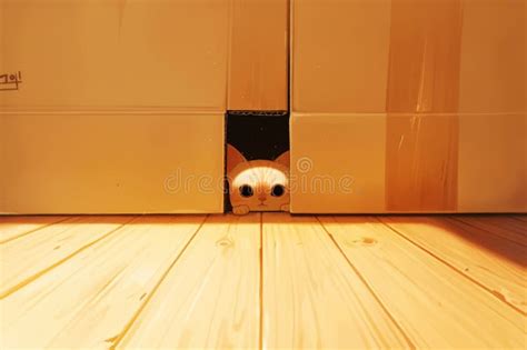 A Charming Illustration Of A Kitten Peeking Out From An Empty Box Its