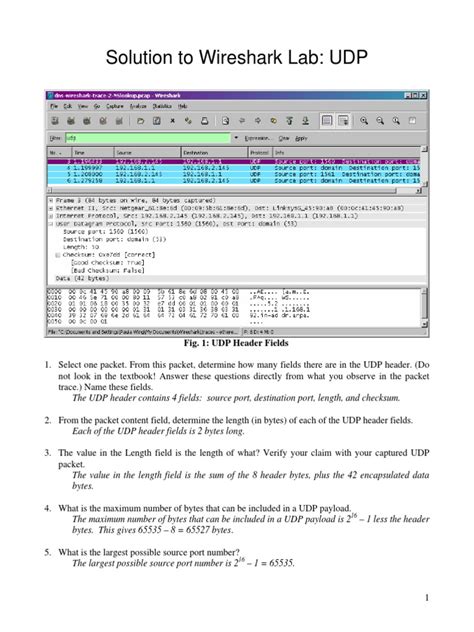 Solution To Wireshark Lab Udp Fig 1 Udp Header Fields Pdf Network Packet Internet