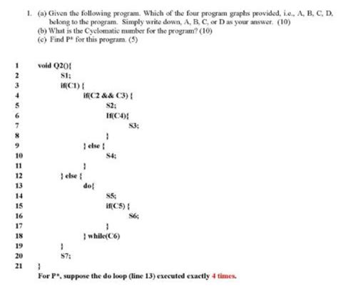 1 A Given The Following Program Which Of The Four