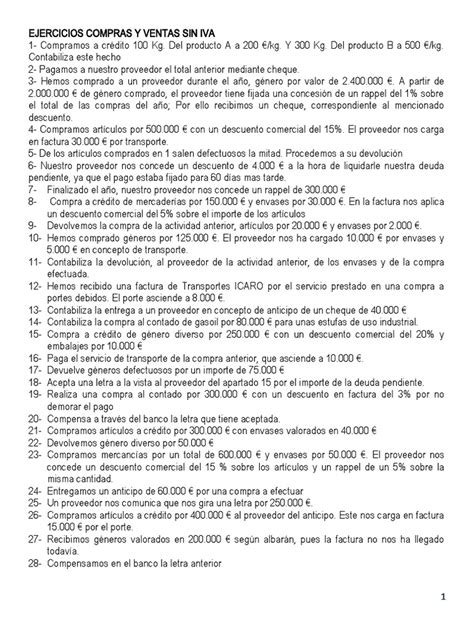 8 Ejercicios Cpras Y Vtas Sin Iva Pdf Factura Economias