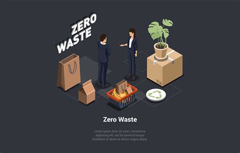 폐기물 제로 친환경 재활용 쓰레기 공정 개념 제로 웨이스트 숍의 식료품은 자연스럽습니다 재활용 쓰레기에서 종이 봉투를 사용하는 사람들 아이소메트릭 3d 만화 벡터 일러스트