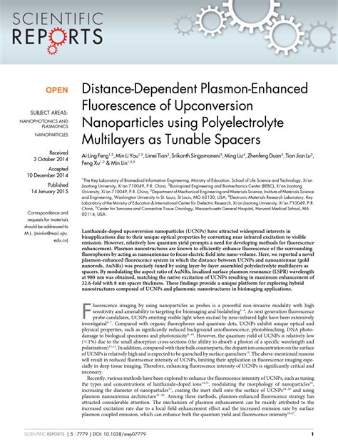 Pdf Distance Dependent Plasmon Enhanced Fluorescence Of Upconversion Nanoparticles Using