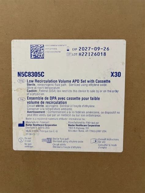 New Baxter N5c8305c Low Recirculation Volume Apd Set W Cassette 30 Ca Disposables General