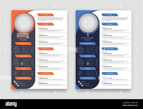 Modern Professional Cv Or Resume Layout Design With Two Color Variations Stock Vector Image